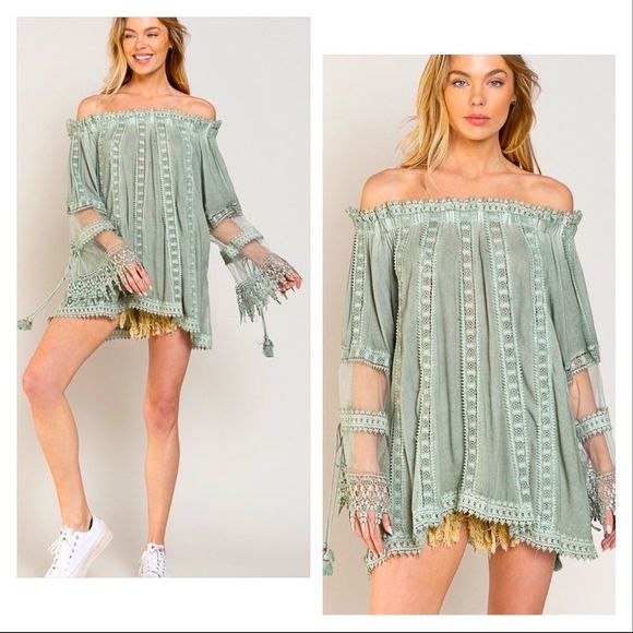 POL | Tops | Nwt Pol All Over Crochet Lace Sheer Mesh On Or Off Shou ...